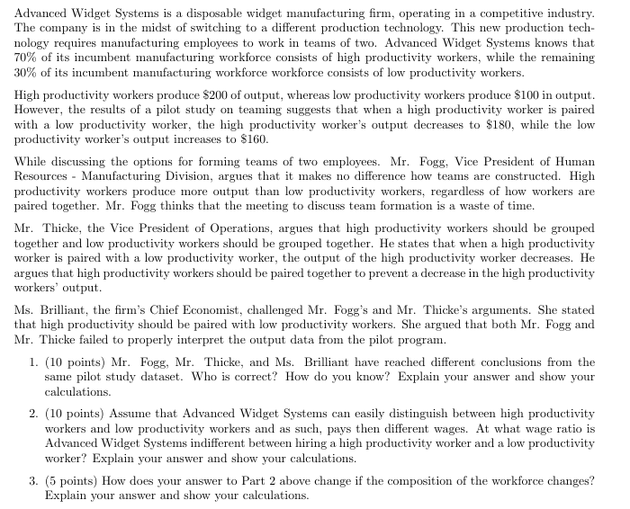 Solved Advanced Widget Systems is a disposable widget | Chegg.com