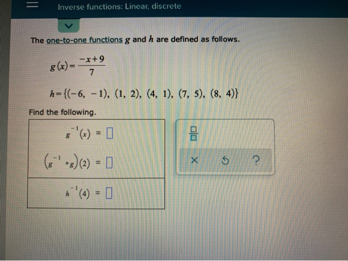Solved Inverse functions: Linear, discrete The one-to-one | Chegg.com