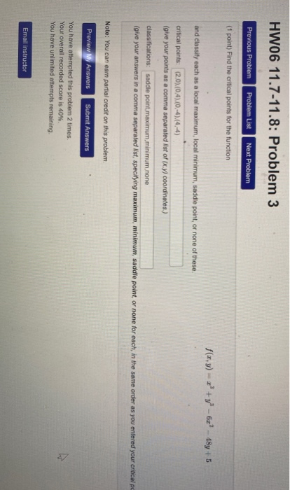 Solved HW06 11.7-11.8: Problem 3 Previous Problem Problem | Chegg.com