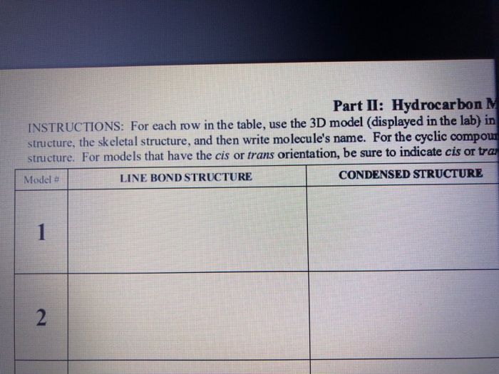 Solved Part II: Hydrocarbon Models INSTRUCTIONS: For each | Chegg.com