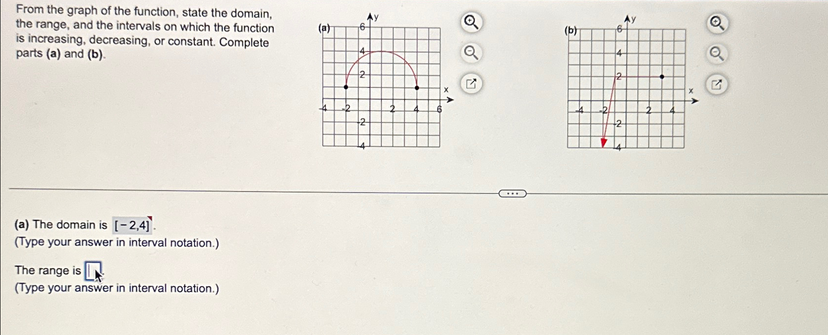 Solved From the graph of the function, state the domain, the | Chegg.com