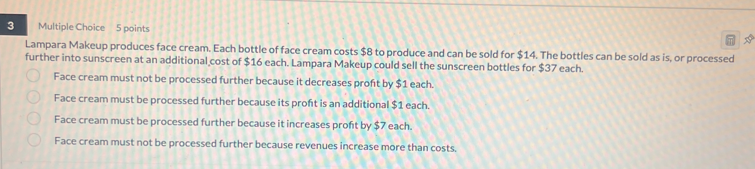 Solved 3Multiple Choice 5 ﻿pointsLampara Makeup produces | Chegg.com