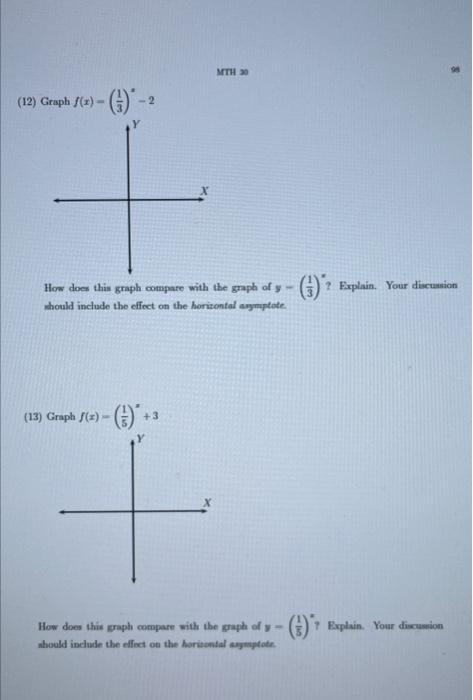 Solved 12) Graph f(x)=(31)∗−2 How does this graph compare | Chegg.com
