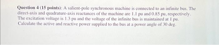 Solved Question 4 (15 points): A salient-pole synchronous | Chegg.com