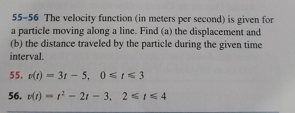 Solved 55-56 The velocity function (in meters per second) is | Chegg.com