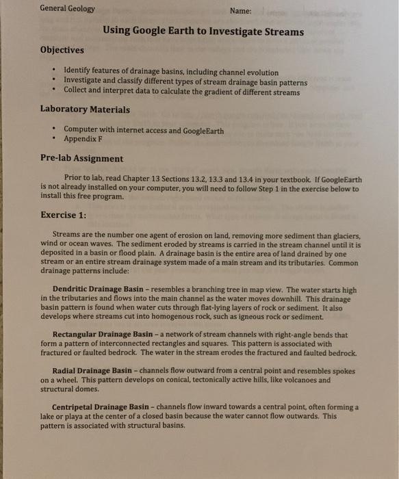 Solved General Geology Name: Using Google Earth to | Chegg.com