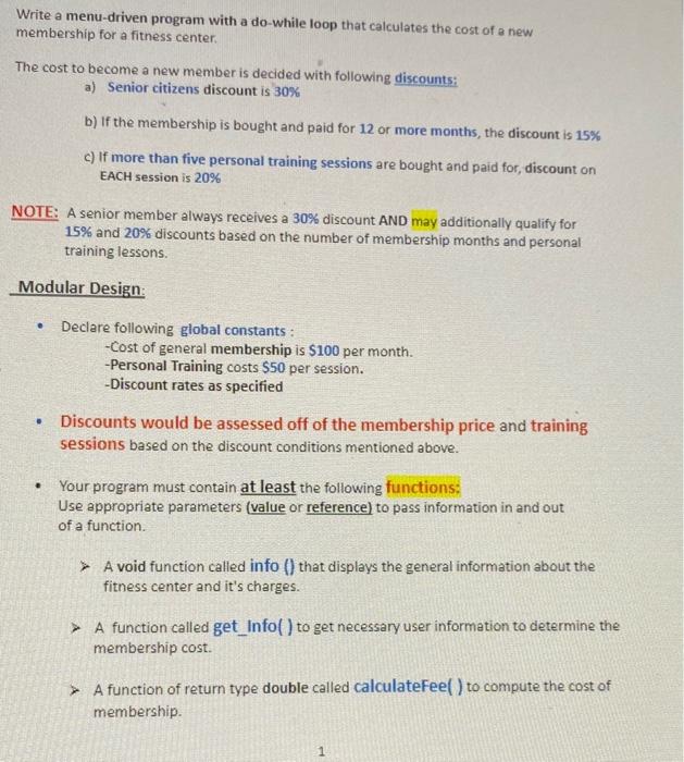 Solved Write A Menu Driven Program With A Do While Loop That 7634
