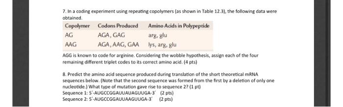 Solved Ag 7 In A Coding Experiment Using Repeating 4737