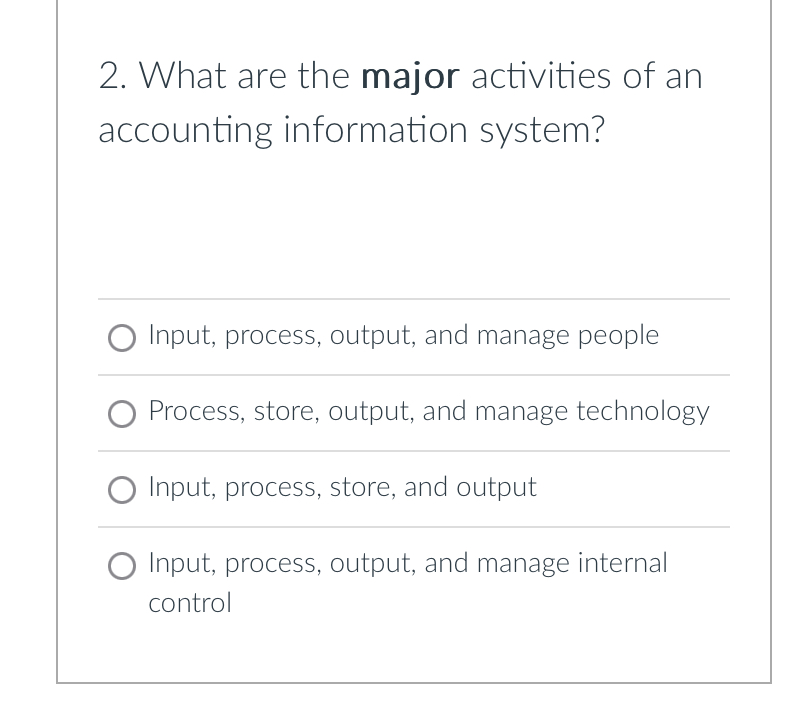 Solved What are the major activities of an accounting | Chegg.com