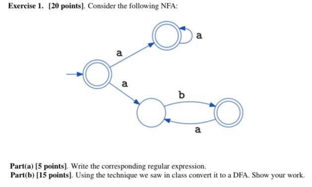 Solved Exercise 1. [20 points]. Consider the following NFA: | Chegg.com