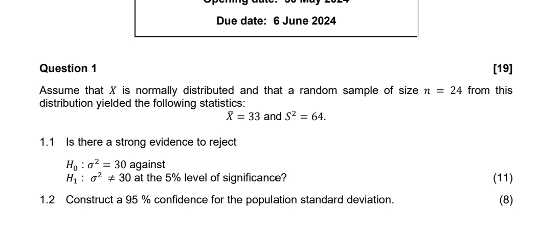 Solved Due date: 6 ﻿June 2024Question 1[19]Assume that x ﻿is | Chegg.com