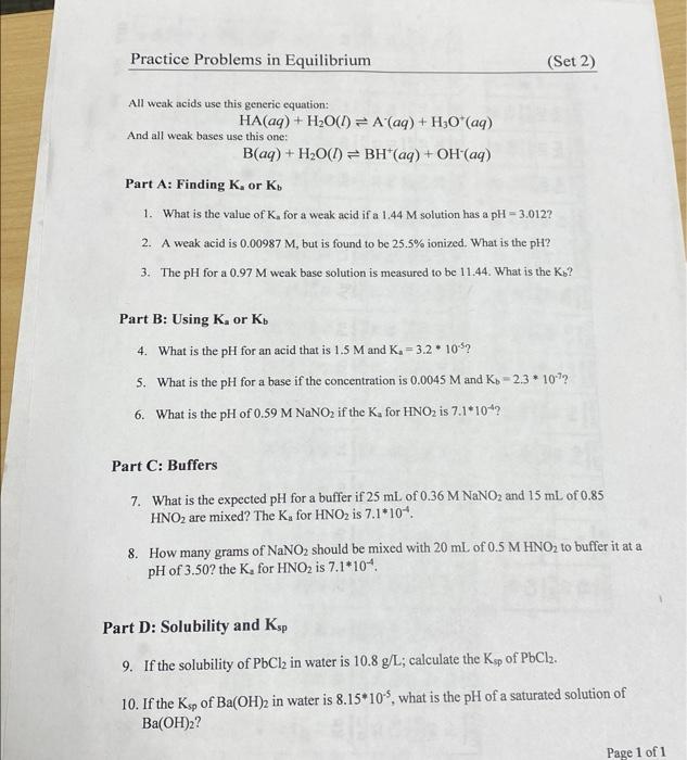 Solved All weak acids use this generic equation: | Chegg.com