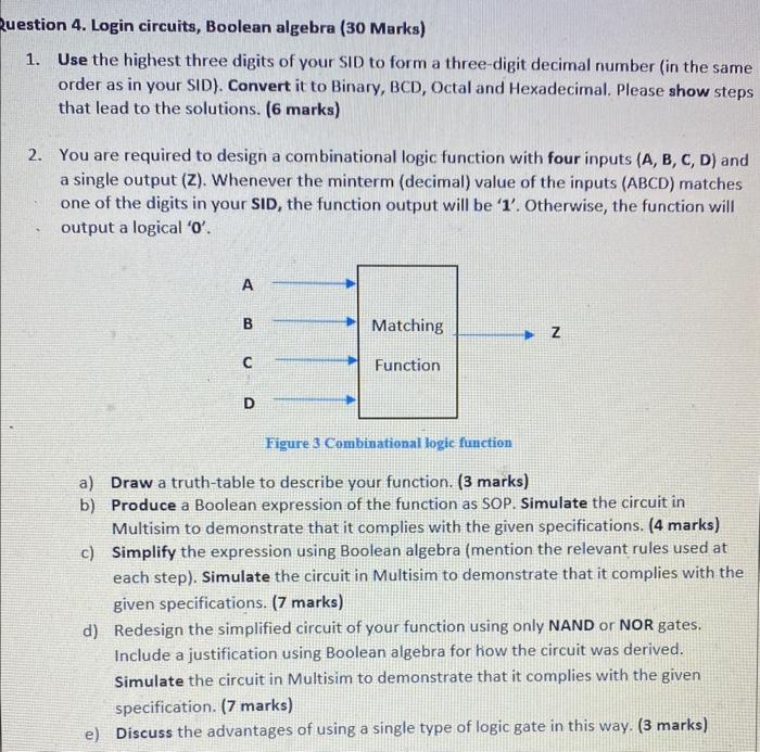 Solved lestion 4. Login circuits, Boolean algebra ( 30 | Chegg.com