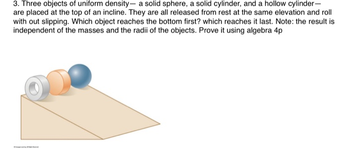 Solved 3. Three objects of uniform density- a solid sphere, | Chegg.com