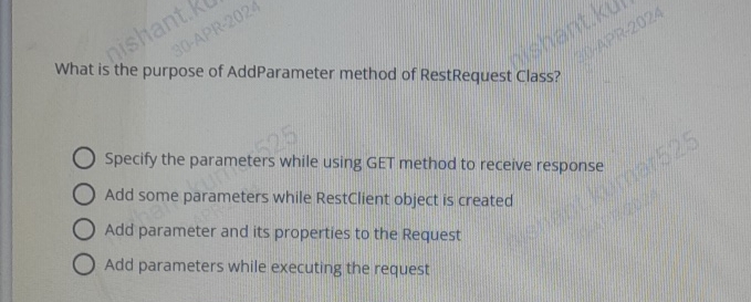 Solved What is the purpose of AddParameter method of | Chegg.com