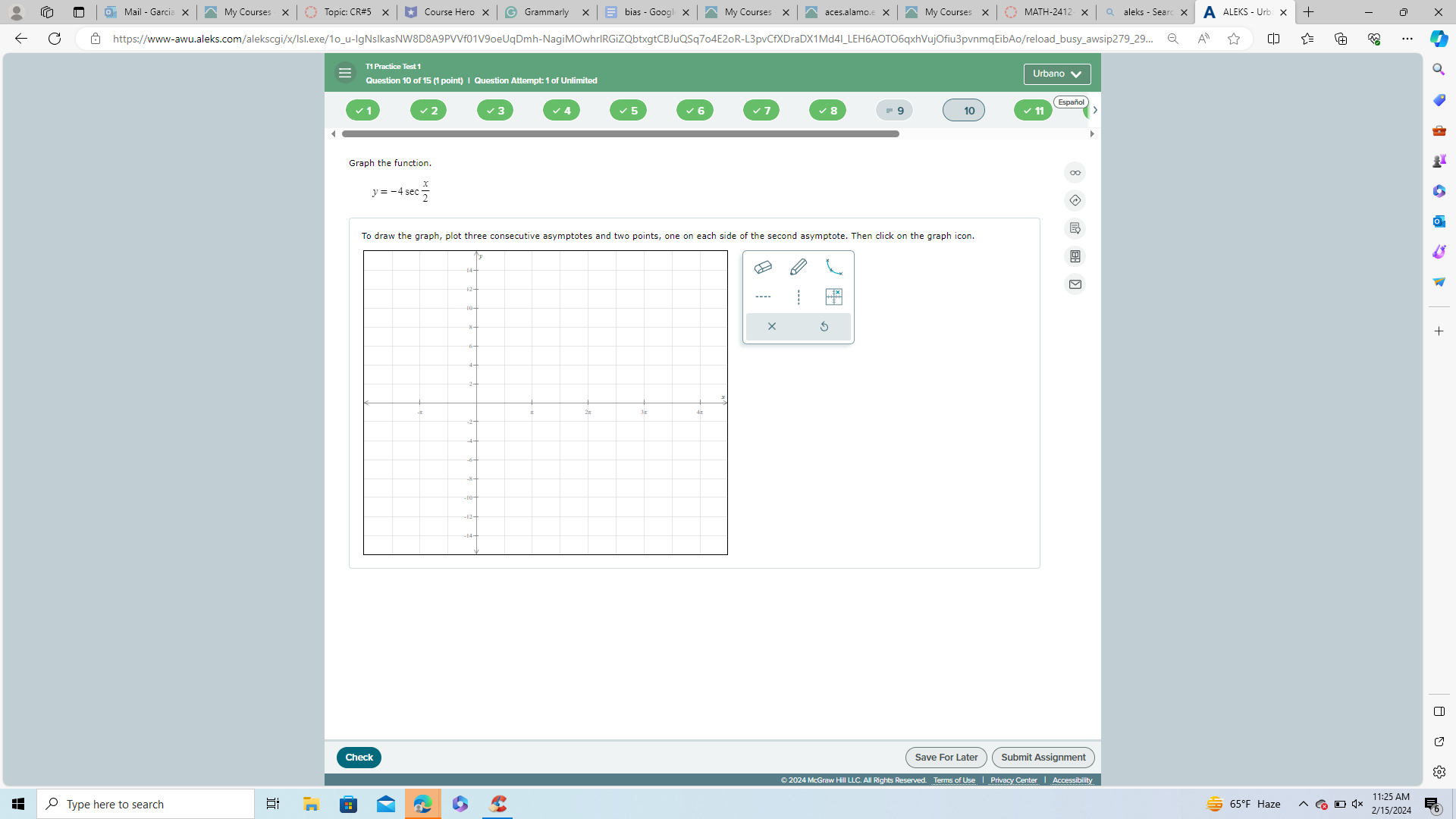 Solved y=-4secx2To draw the graph, plot three consecutive | Chegg.com