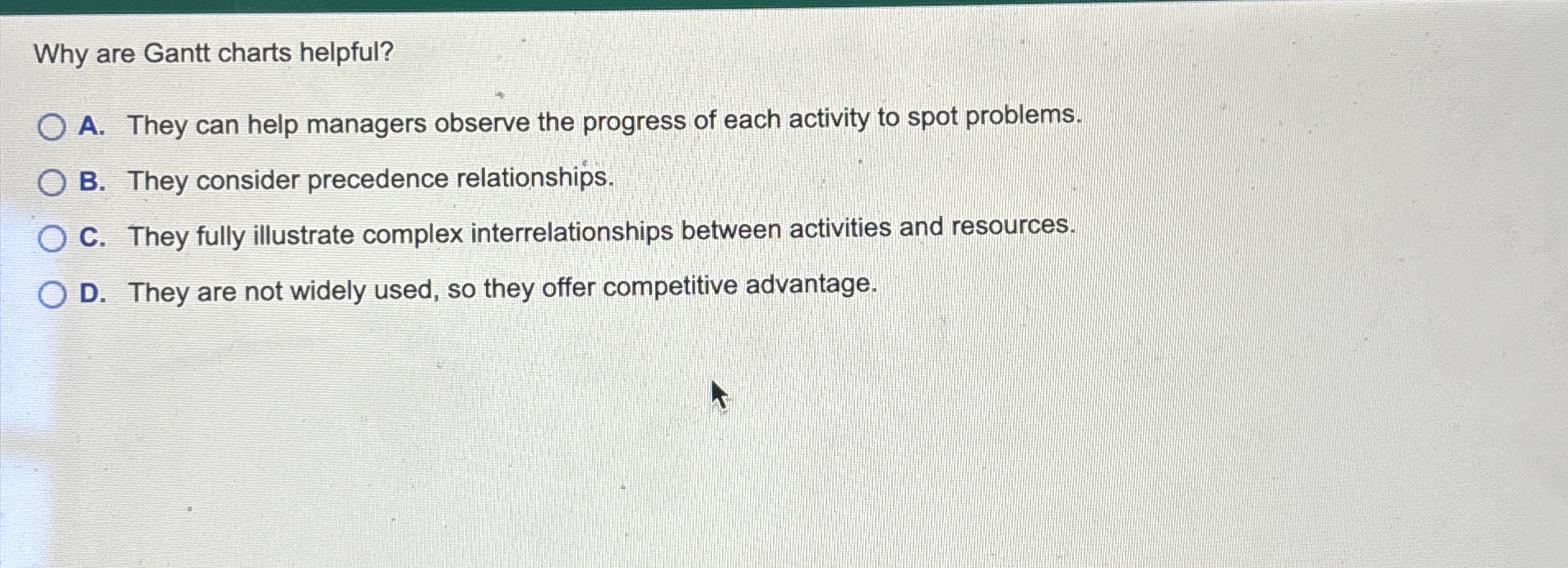 Solved Why are Gantt charts helpful?A. ﻿They can help | Chegg.com