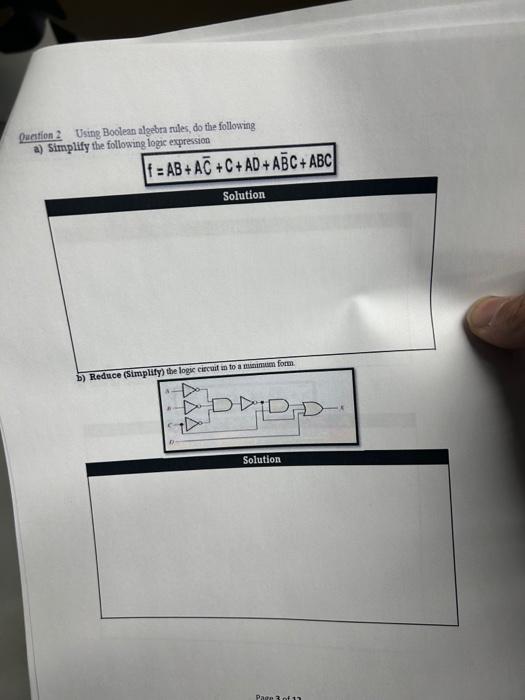 Solved Quetion 2 Using Boolean algebra rules, do the | Chegg.com