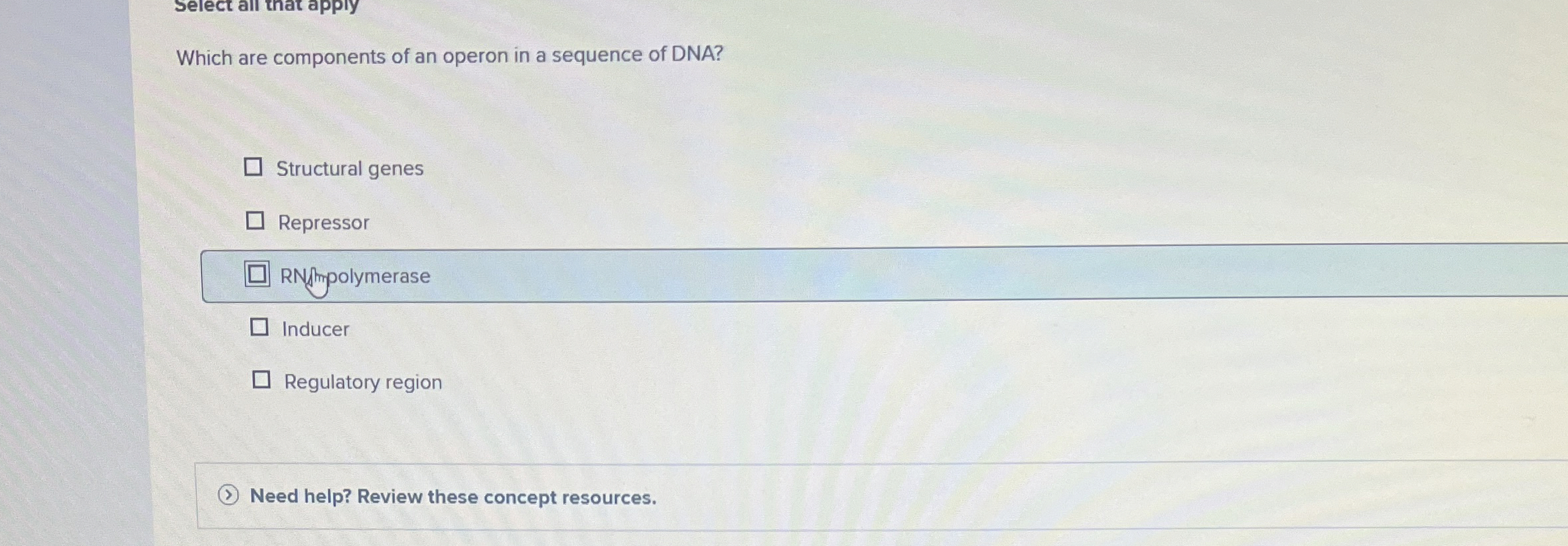 Solved Which are components of an operon in a sequence of | Chegg.com