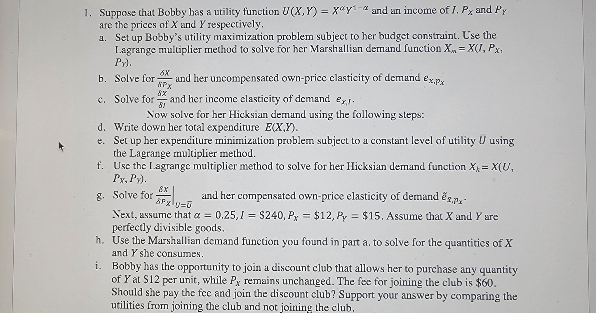 Suppose that Bobby has a utility function | Chegg.com