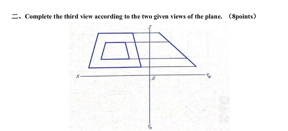 Solved 二、 Complete the third view according to the two given | Chegg.com