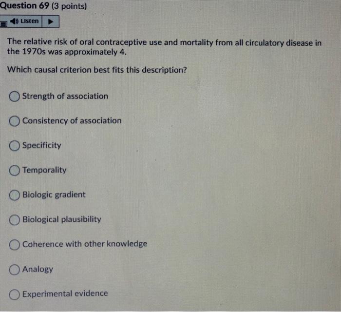 Solved Causal Criteria Strength of association, Consistency | Chegg.com