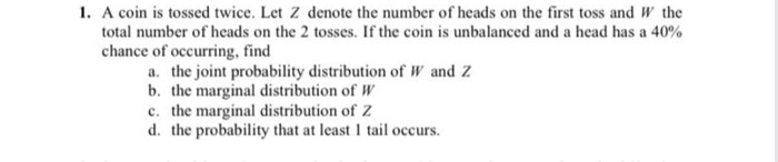 Solved 1. A coin is tossed twice. Let Z denote the number of | Chegg.com