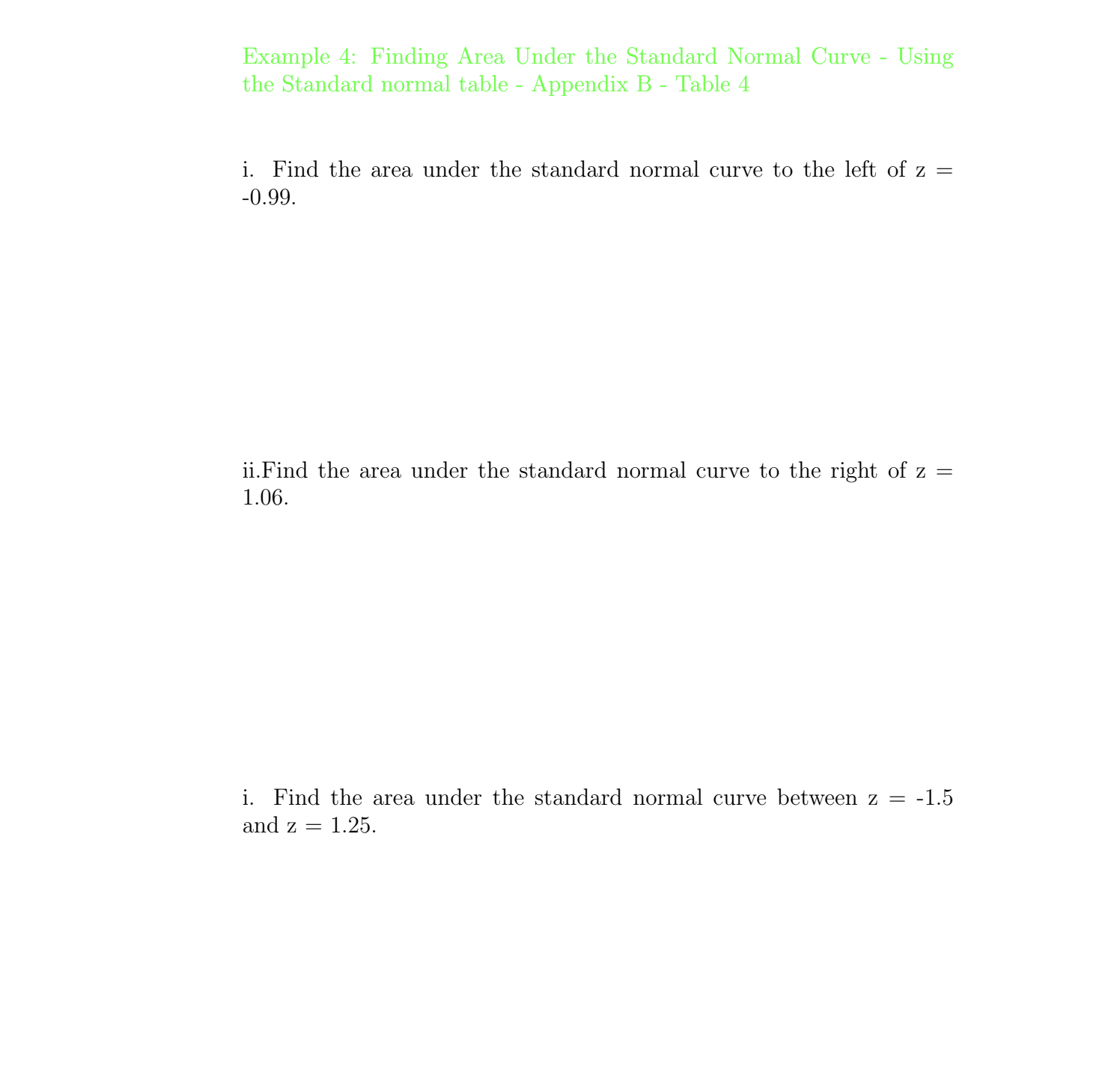 Solved Example 4: Finding Area Under the Standard Normal | Chegg.com