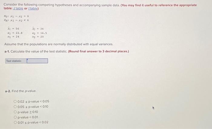 Solved Consider the following competing hypotheses and | Chegg.com