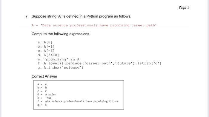 Solved 7. Suppose string ' A ' is defined in a Python | Chegg.com