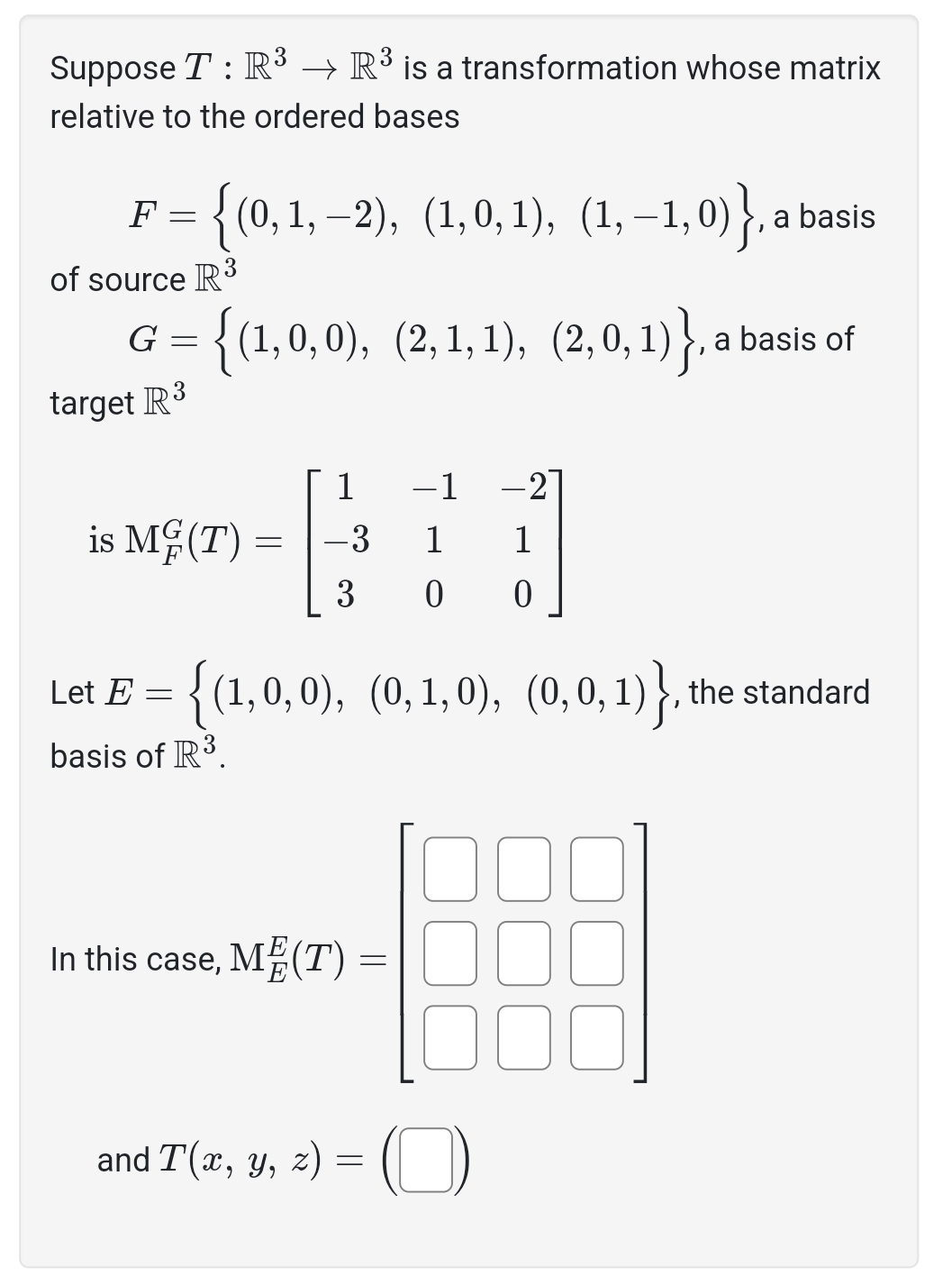 Solved Suppose T:R3→R3 ﻿is a transformation whose matrix | Chegg.com
