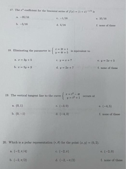17. The x3 coefficient for the binomial serlen of | Chegg.com