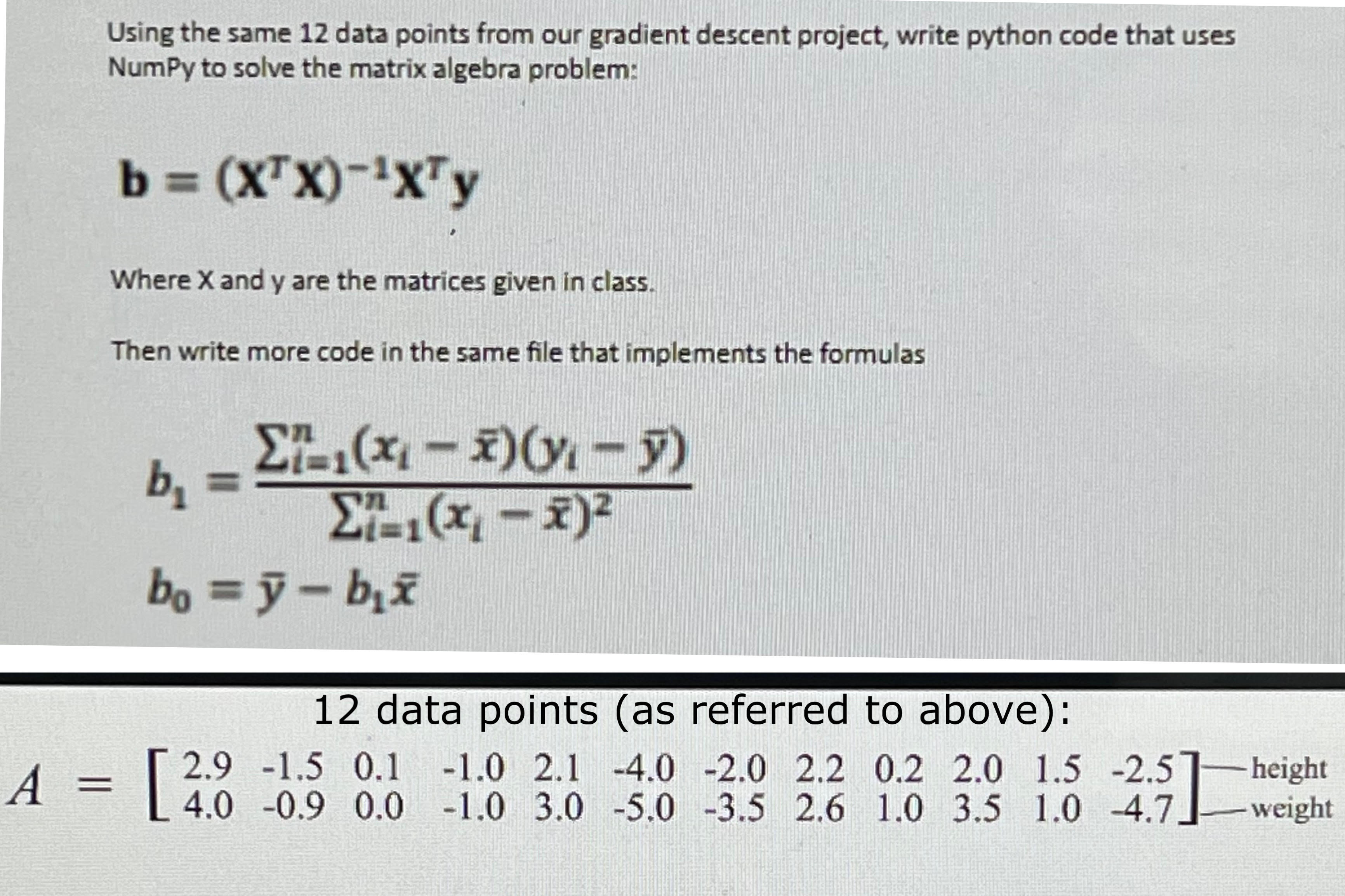 Solved Code This Linear Algebra Problem In Python 