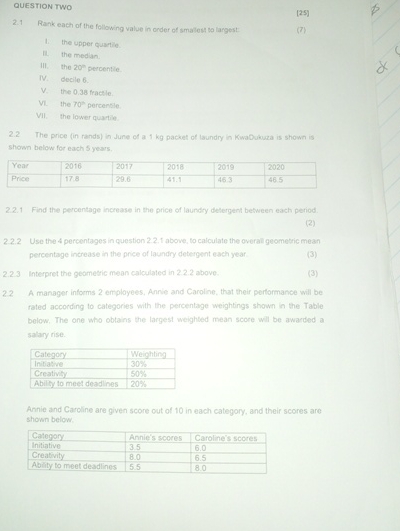 Solved QUESTION TWO2.1 ﻿Rank each of the following value in | Chegg.com