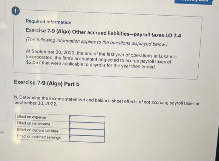 Solved Required information Exercise 7-7 (Algo) Notes | Chegg.com