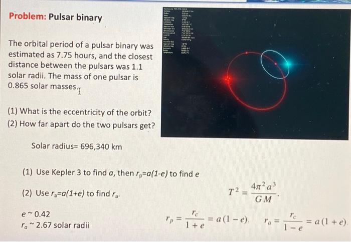 Solved Problem: Pulsar binary The orbital period of a pulsar | Chegg.com