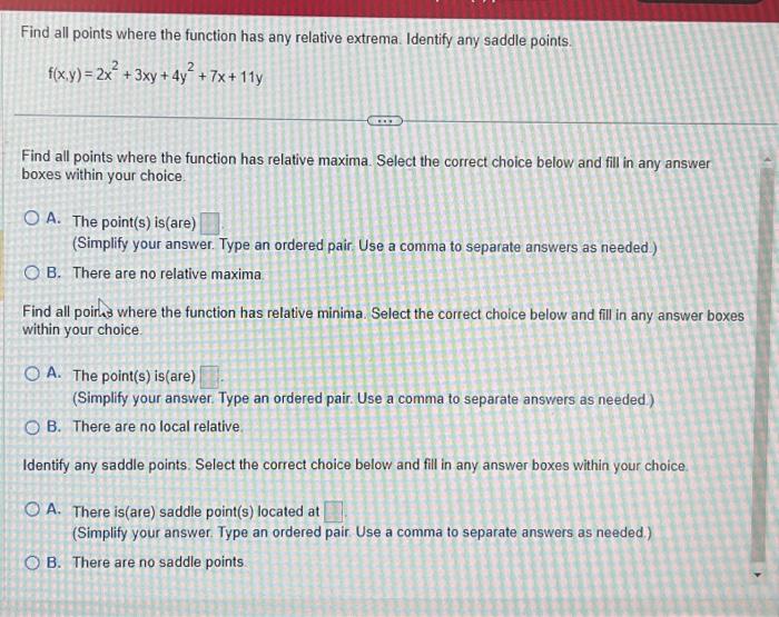 Solved Find all points where the function has any relative | Chegg.com