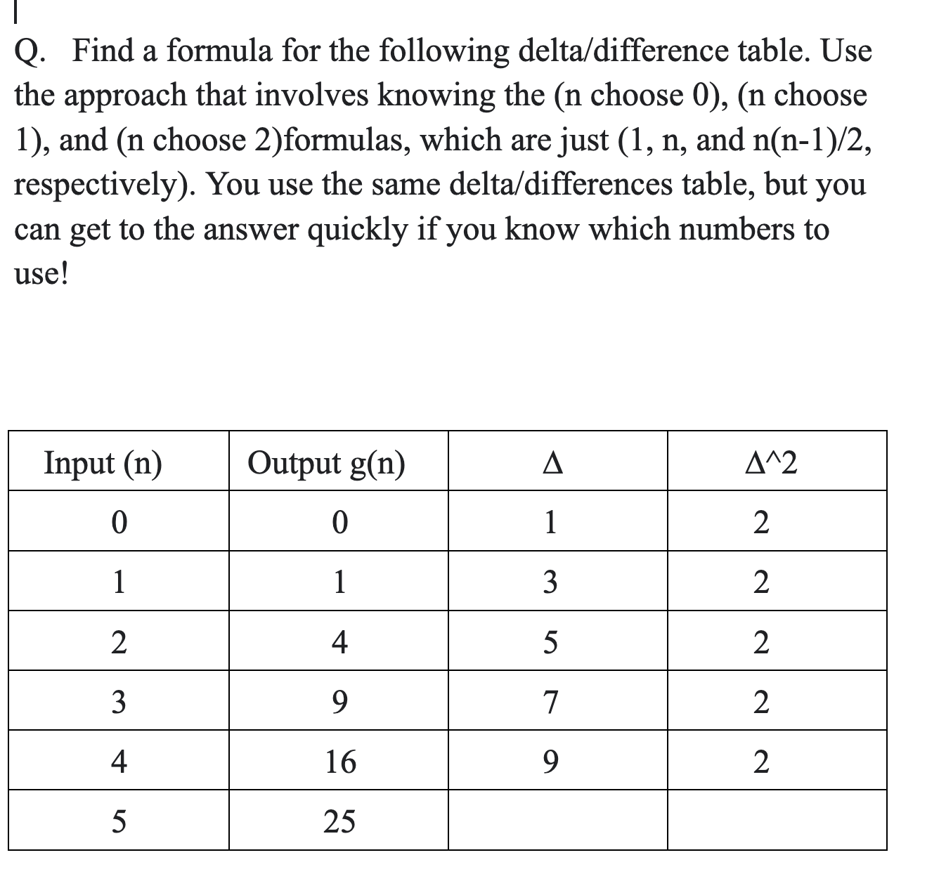 Solved Q. ﻿Find a formula for the following delta/difference | Chegg.com