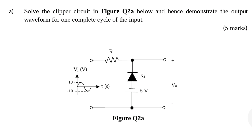 Solved a) Solve the clipper circuit in Figure Q2a below and | Chegg.com
