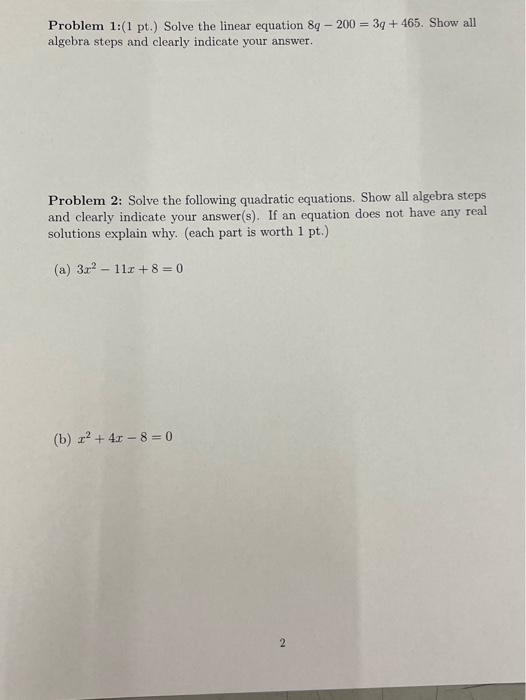Solved Problem 1:(1 pt.) Solve the linear equation 89 - 200 | Chegg.com