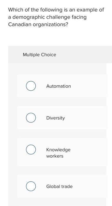 Solved Which of the following is an example of a demographic | Chegg.com