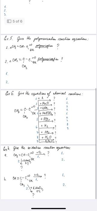 Solved Ex 1. Give the equations of chemical reactions: | Chegg.com