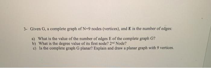 Solved 3. Given G, a complete graph of N 9 nodes (vertices), | Chegg.com