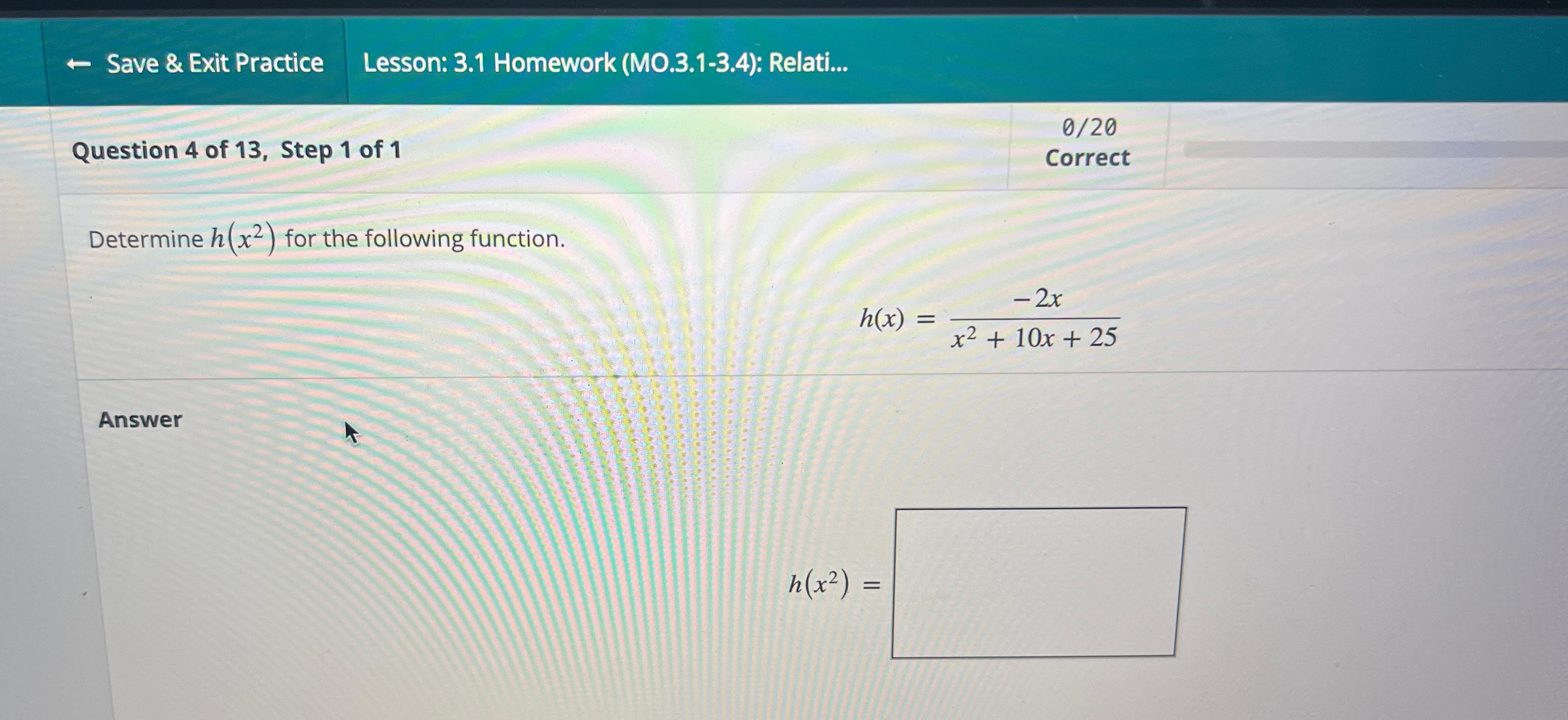 Solved larr Save & Exit PracticeLesson: 3.1 ﻿Homework | Chegg.com