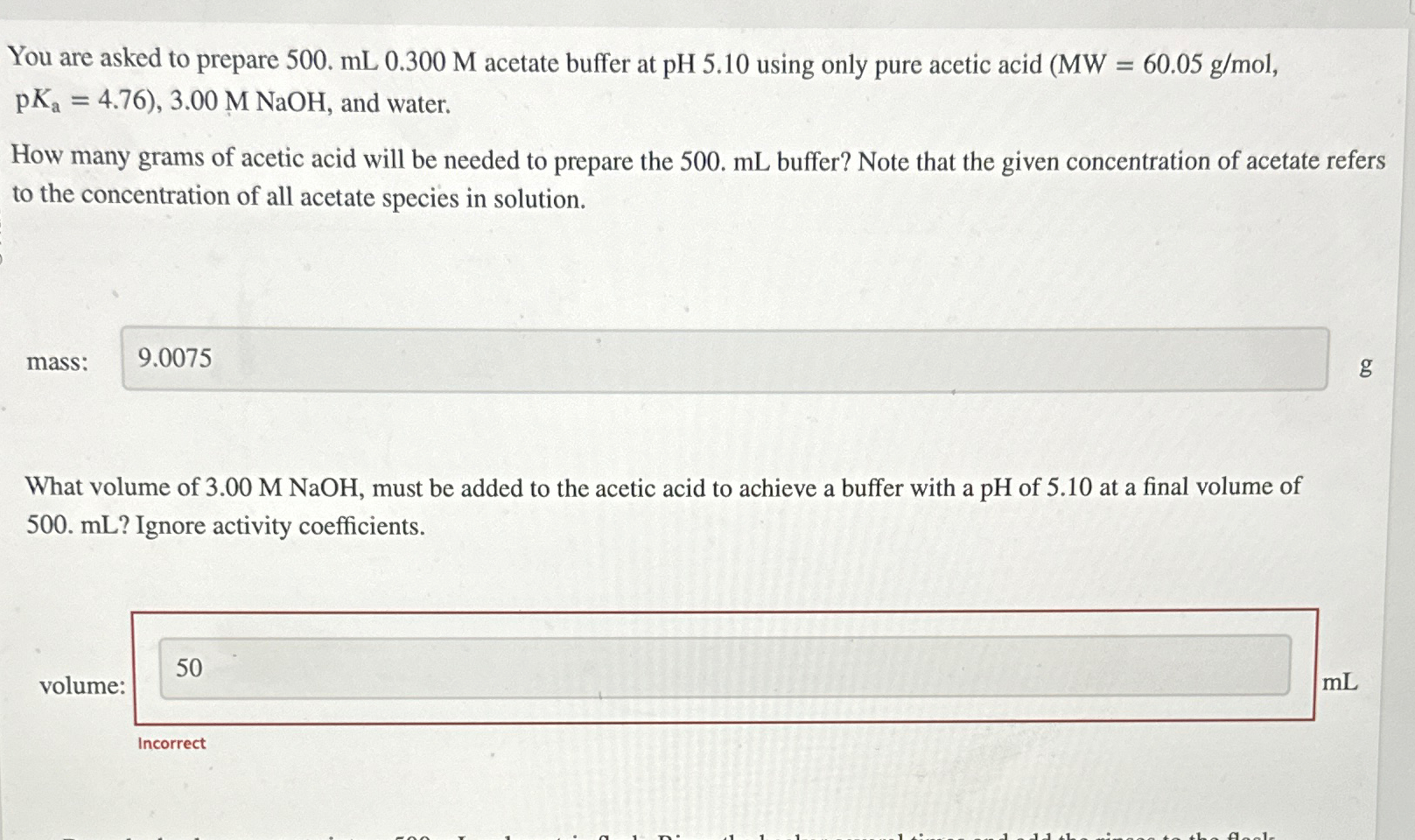 Solved You are asked to prepare 500.mL0.300M ﻿acetate buffer | Chegg.com