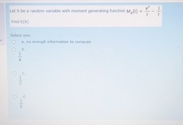 Solved Let x ﻿be a random variable with moment generating | Chegg.com
