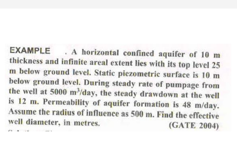 Solved EXAMPLE A horizontal confined aquifer of 10m | Chegg.com