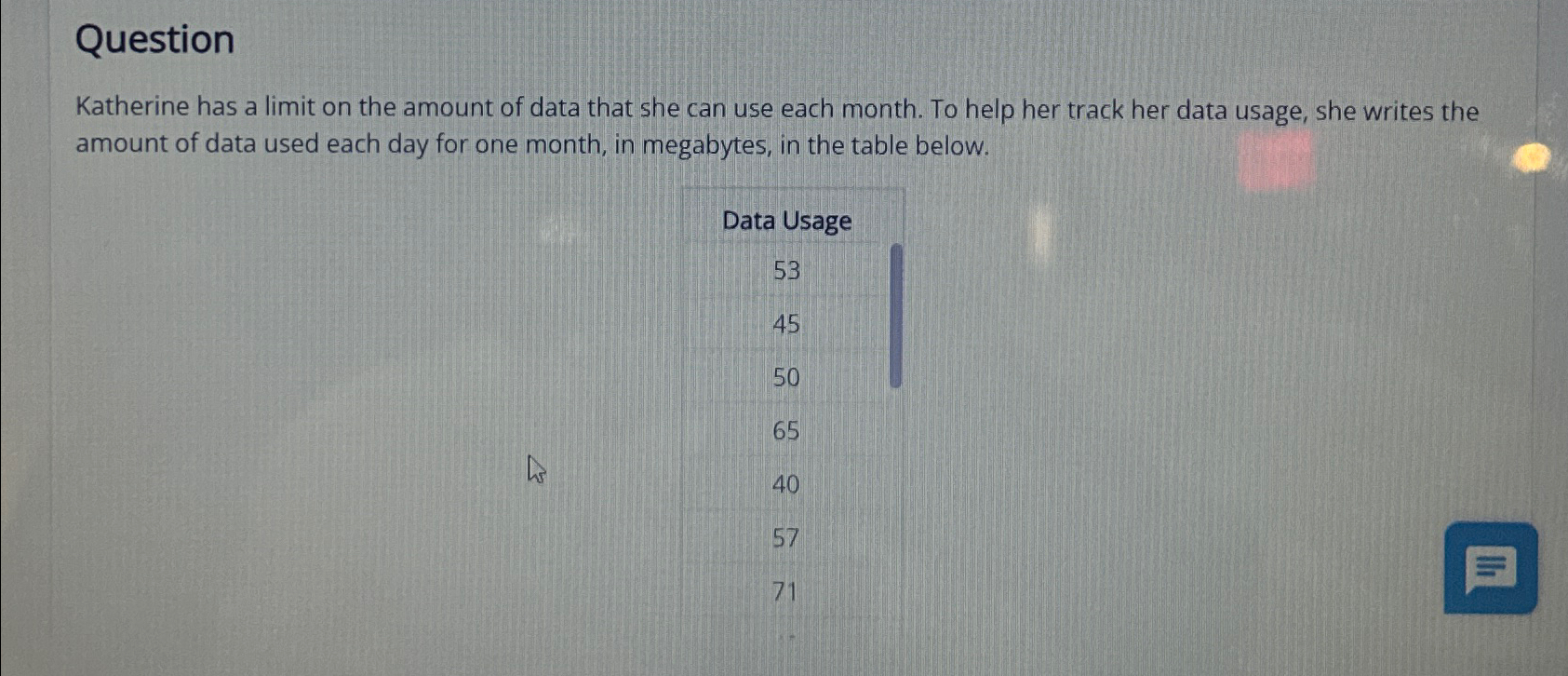 Solved QuestionKatherine has a limit on the amount of data | Chegg.com