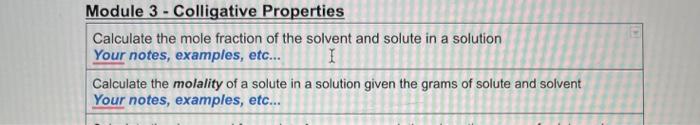 Solved Module 3 - Colligative Properties Calculate the mole | Chegg.com