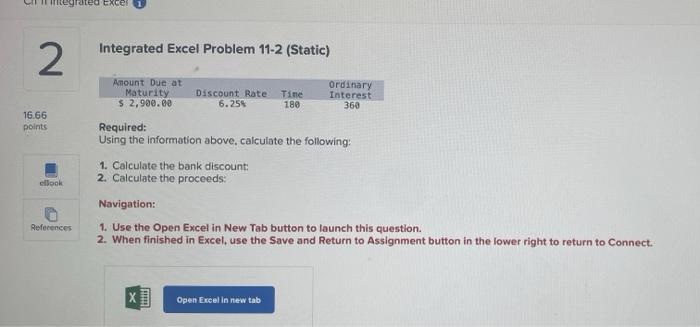 Solved Integrated Excel Problem 11-2 (Static) Required: | Chegg.com